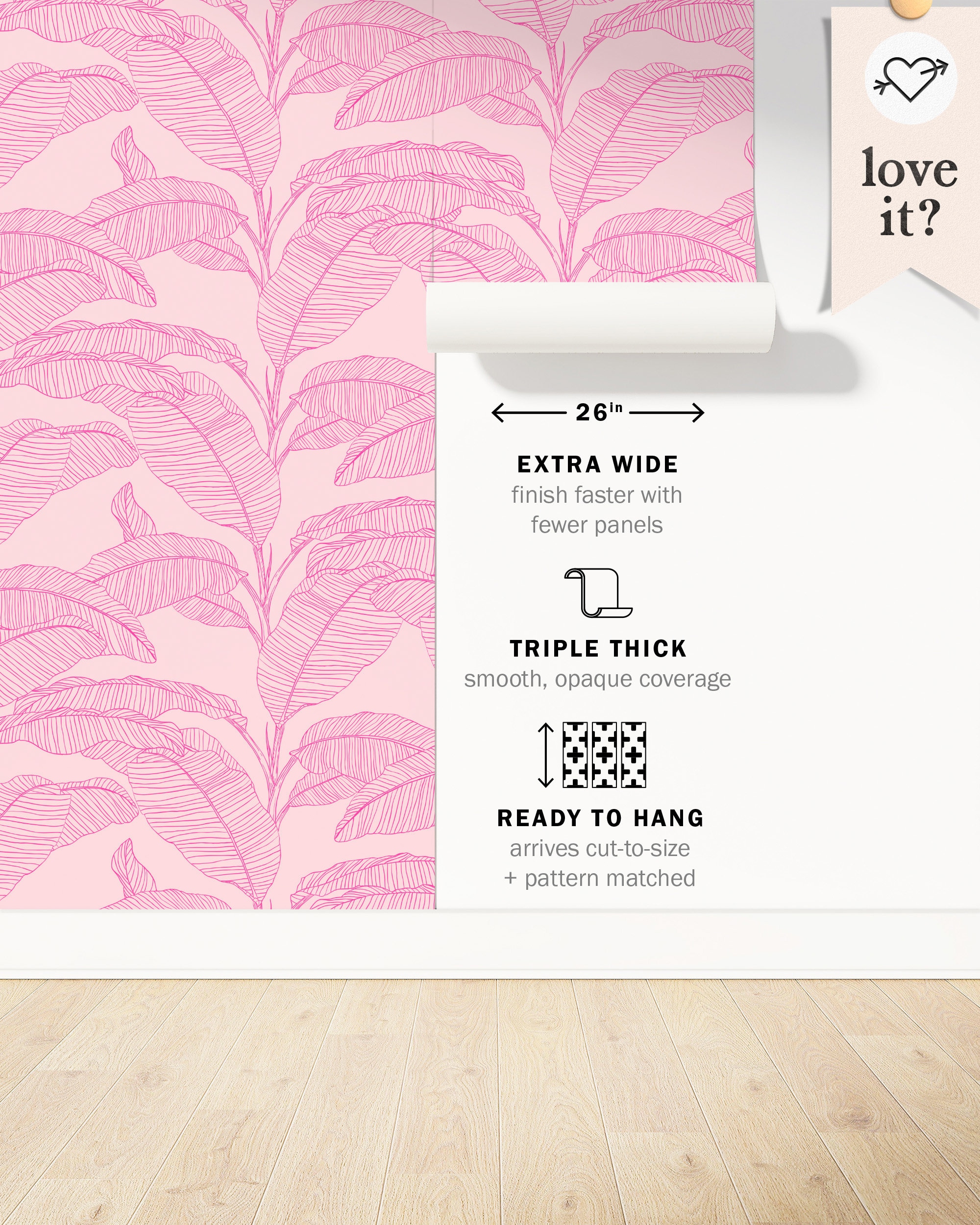 Hot Pink Tropical Banana Leaf Wallpaper | Removable Peel Stick ...