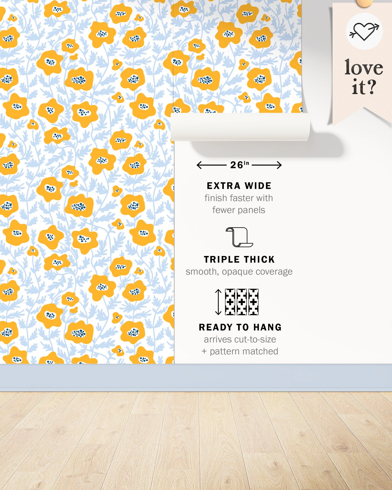 Funky Orange Daisy Floral Wallpaper Removable Peel Stick Bright ...