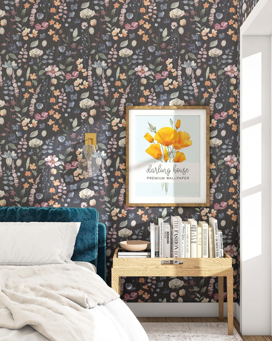 Colorful Dark Floral Wallpaper Premium Removable Peel Stick - Etsy
