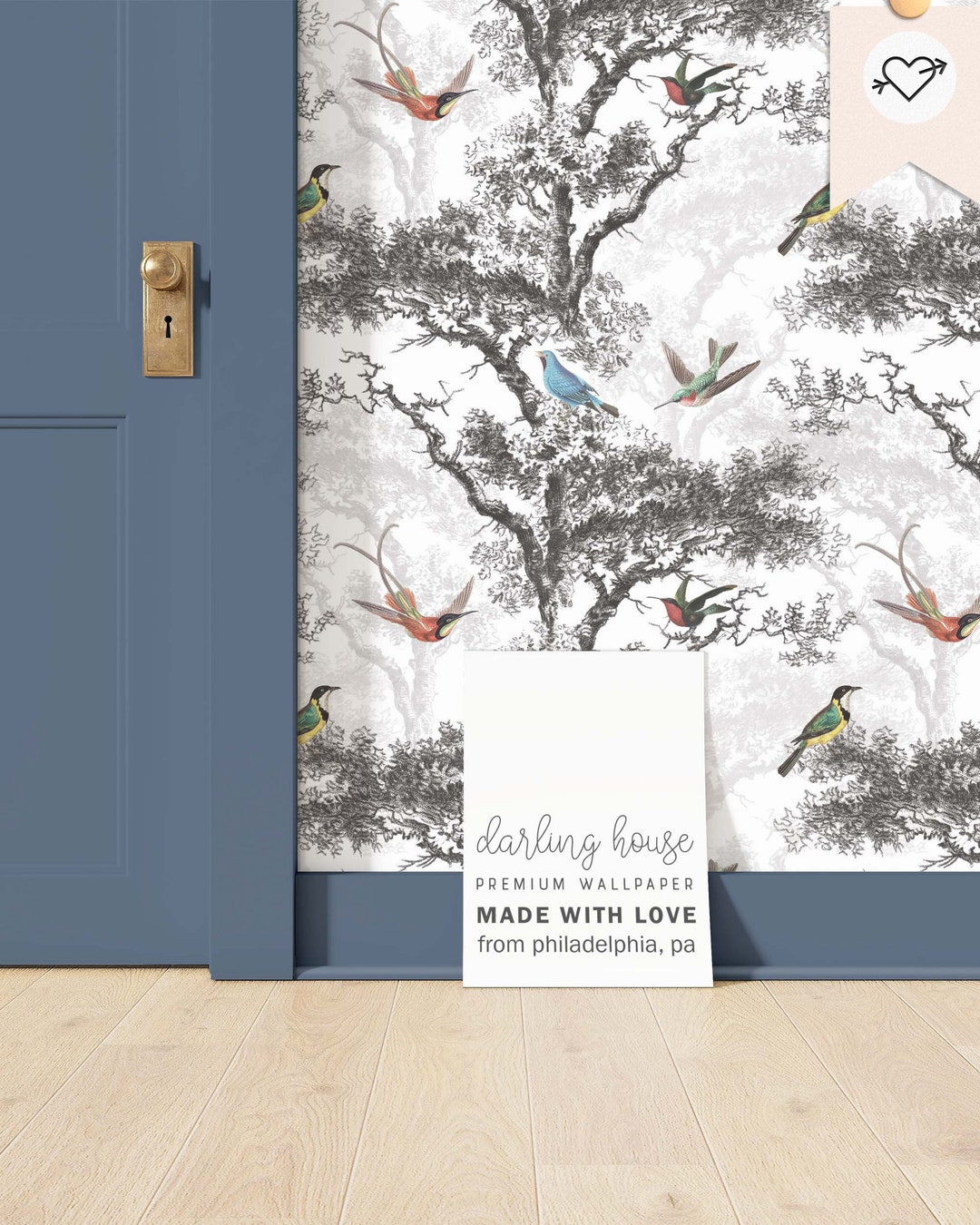 Forest Bird Wallpaper | Vintage Black White Woodland Mural | Peel and ...