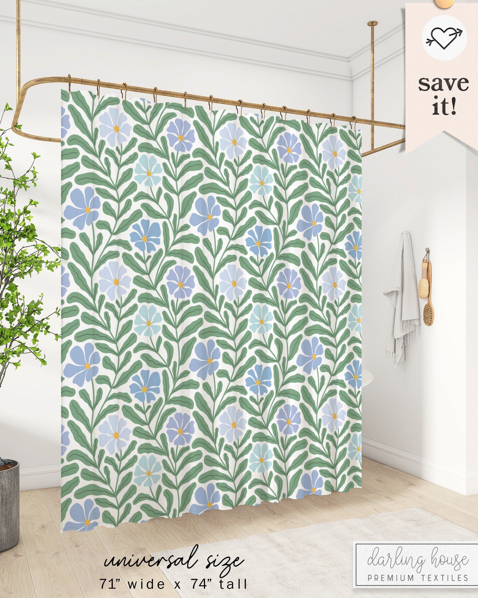 Funky Blue Daisy Shower Curtain Retro 60s 70s Botanical Bath Set ...