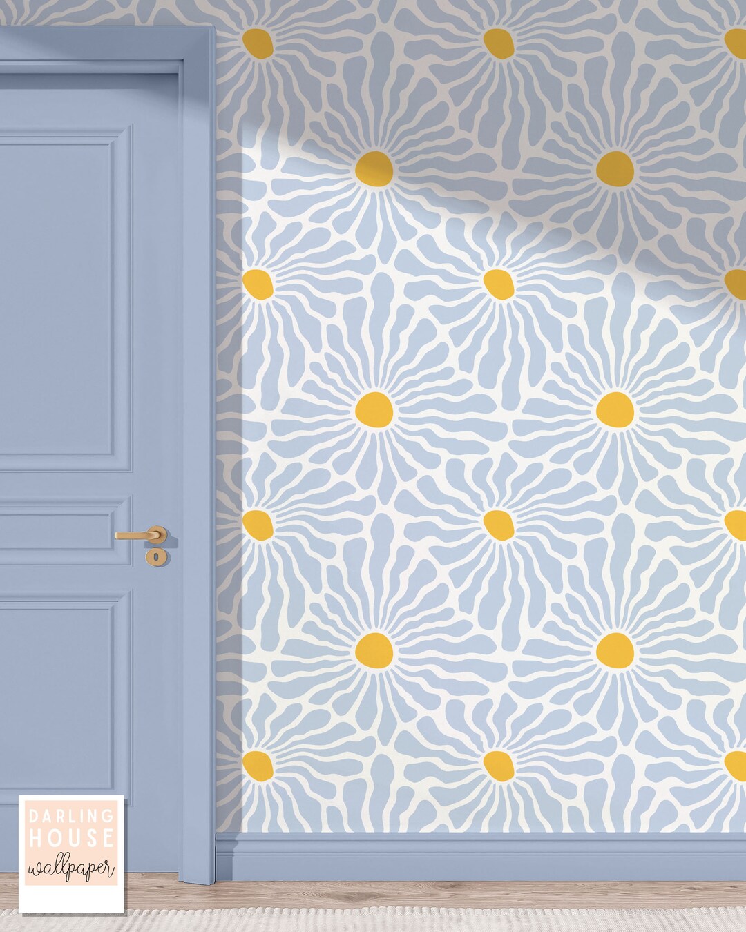 Funky 60s 70s Blue Daisy Wallpaper Premium Removable Peel - Etsy