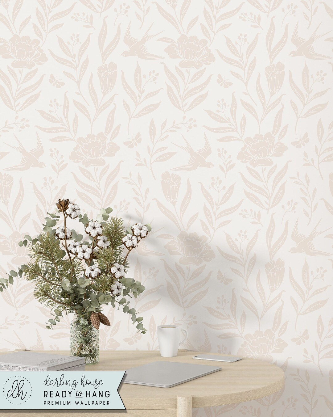 Whimsical Blush Pink Floral Wallpaper Premium Removable Peel - Etsy