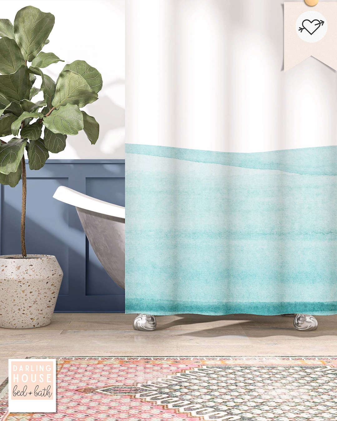 Blue Ombre Ocean Wave Shower Curtain | Nautical Coastal Bathroom Decor ...