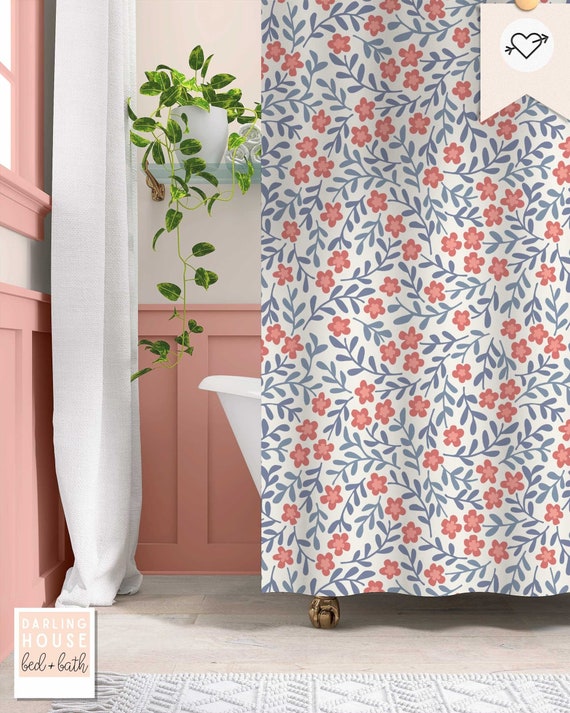 Scandi Floral Shower Curtain Ditsy Blue Flowered Print Bohemian Botanical Modern Farmhouse Bathroom Decor Colorful Cottagecore Home Etsy UK