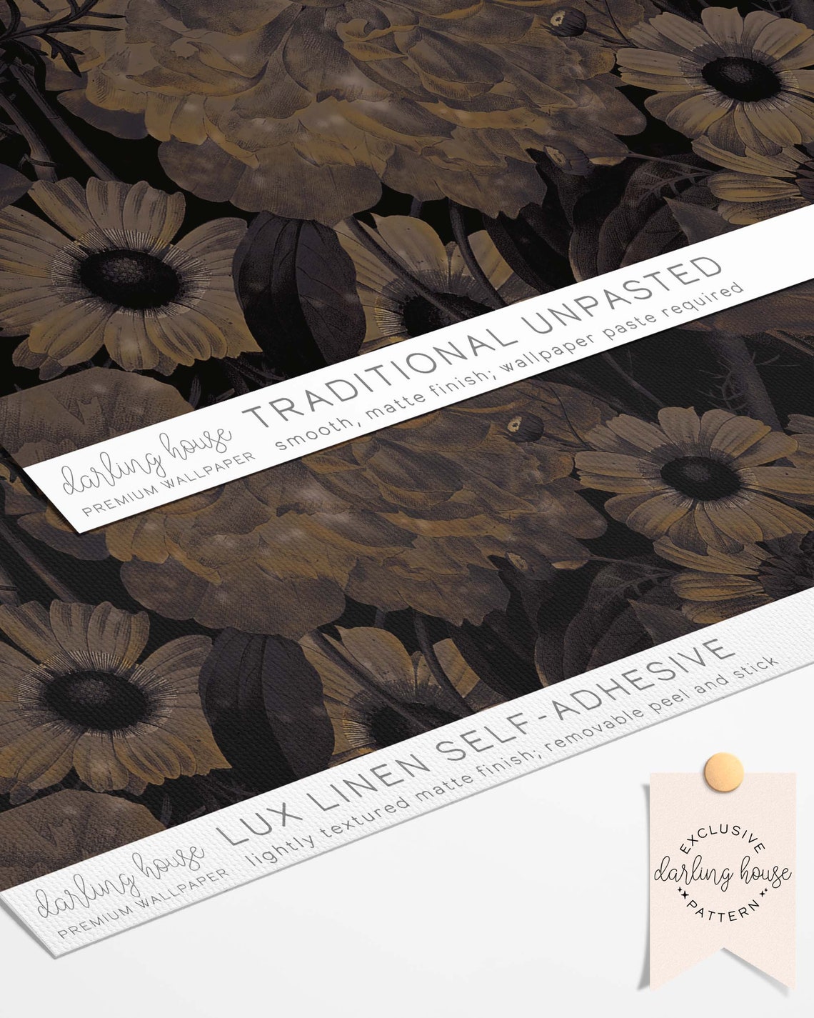 Vintage Floral Black Wallpaper Premium Removable Peel and - Etsy