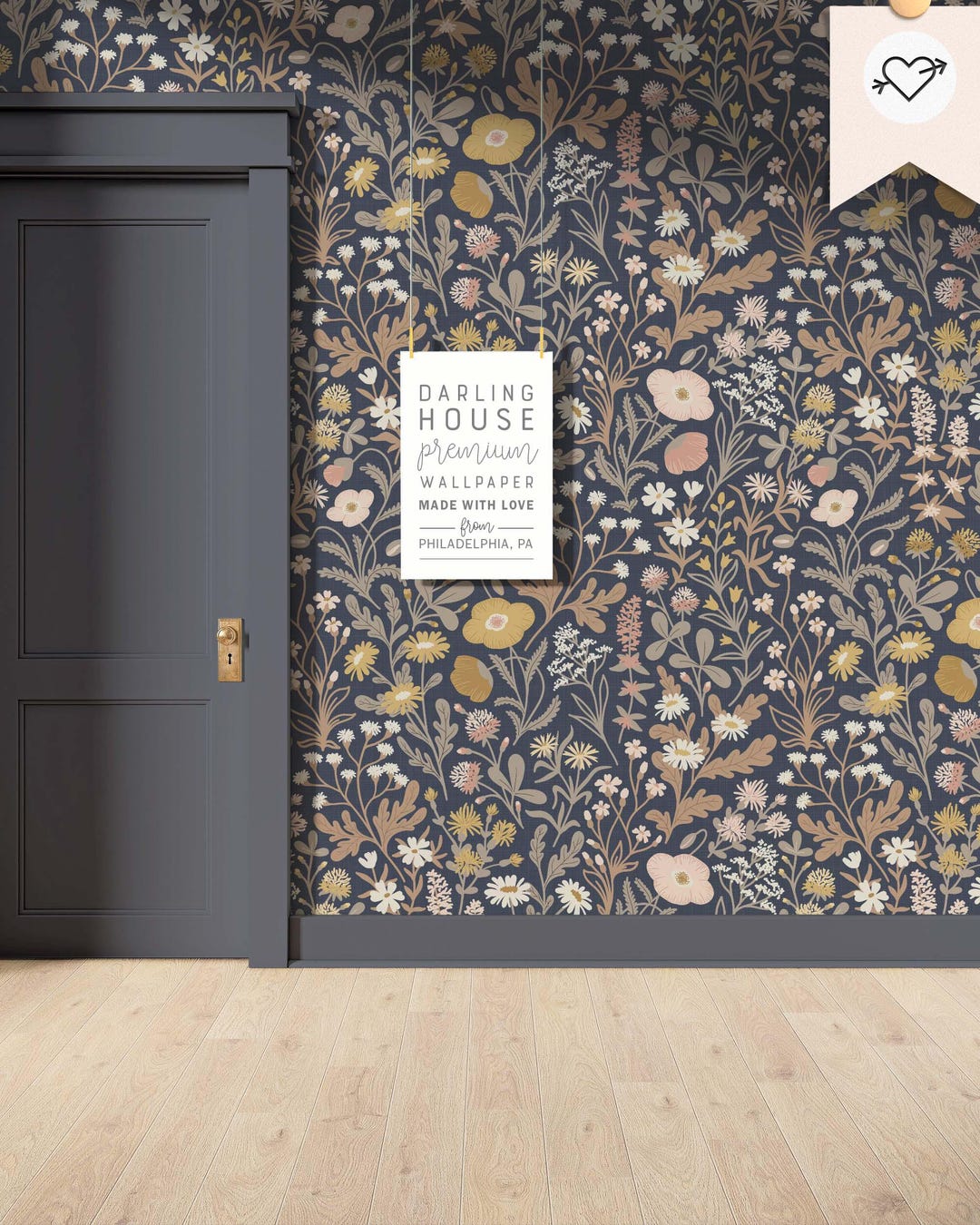 Large Navy Blue Floral Wallpaper | Removable Peel Stick | Colorful Dark ...