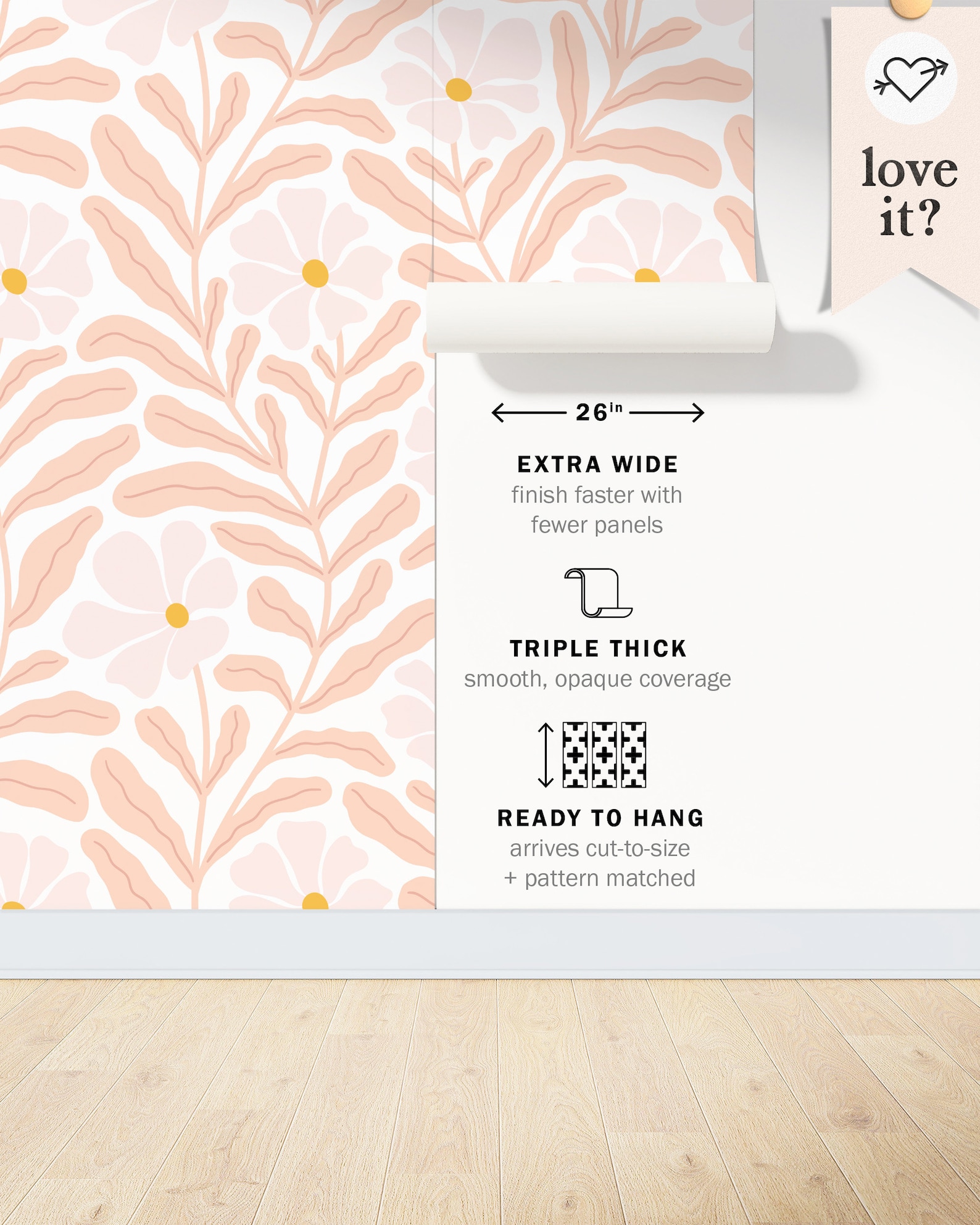 Large Blush Pink Daisy Floral Wallpaper | Removable Peel Stick | Bright ...
