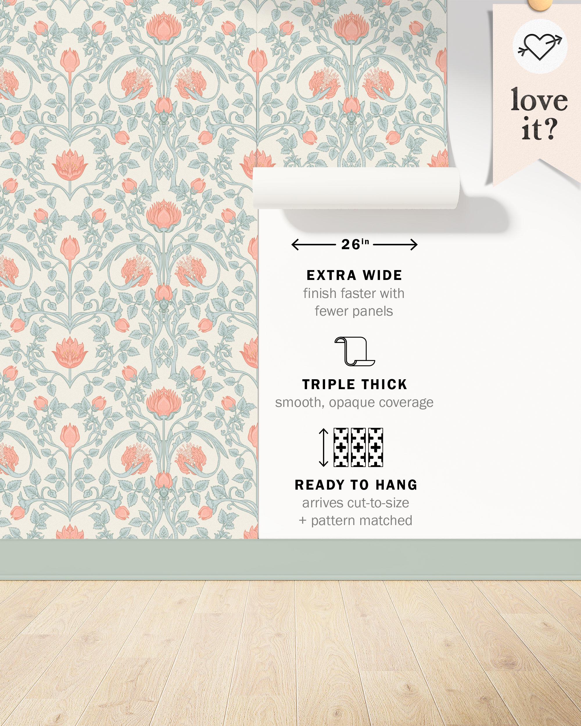 Art Nouveau Damask Wallpaper | Peel and Stick, Prepasted, Unpasted ...
