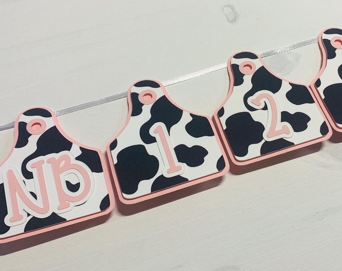 Holy Cow Im One Pink Cow Ear Tag Monthly Photo Banner Prop Birthday ...