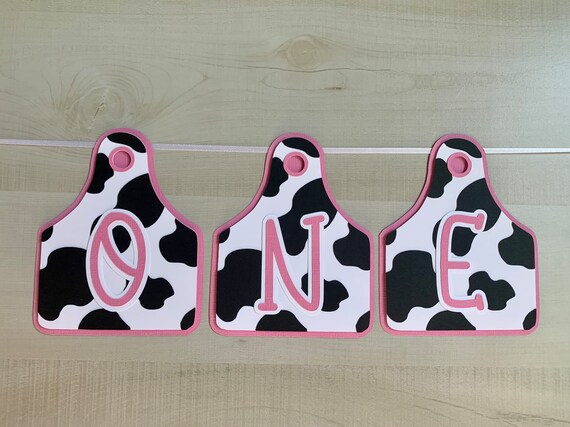 Holy Cow I'm One Pink Cow Ear Tag Theme Highchair Banner - Etsy