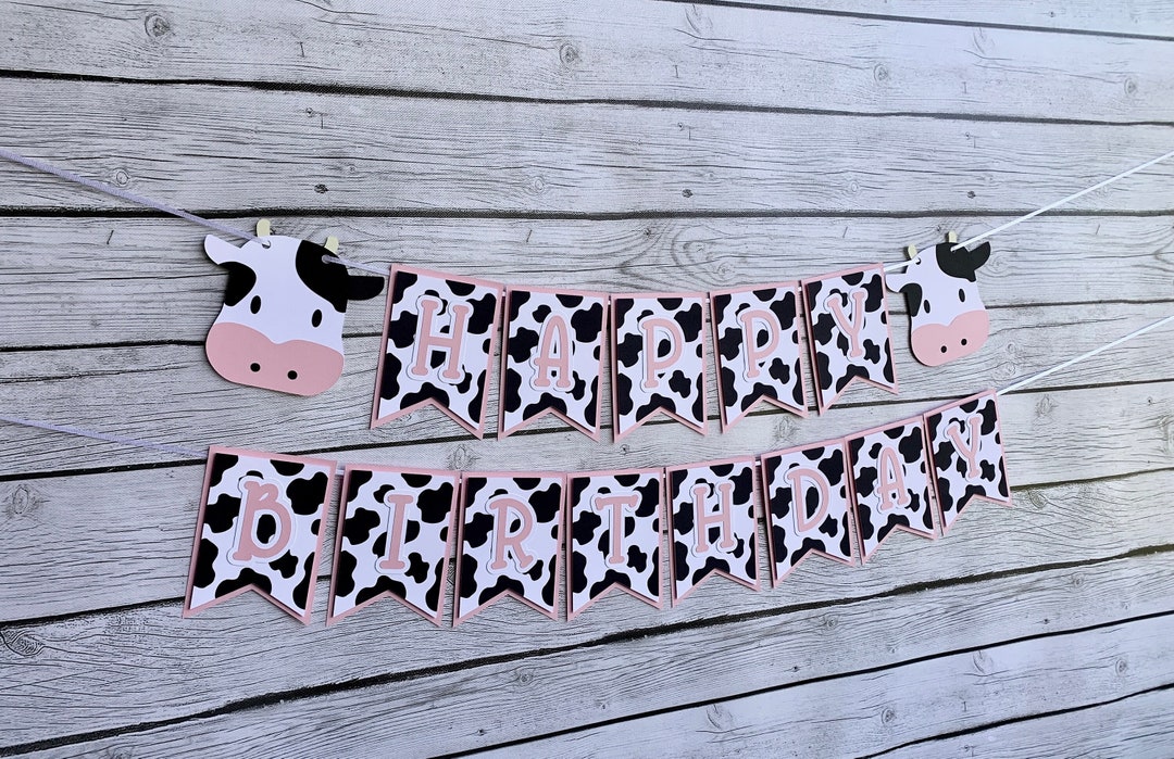 Holy Cow I'm One Pink Cow Theme Happy Birthday Banner Decoration - Etsy