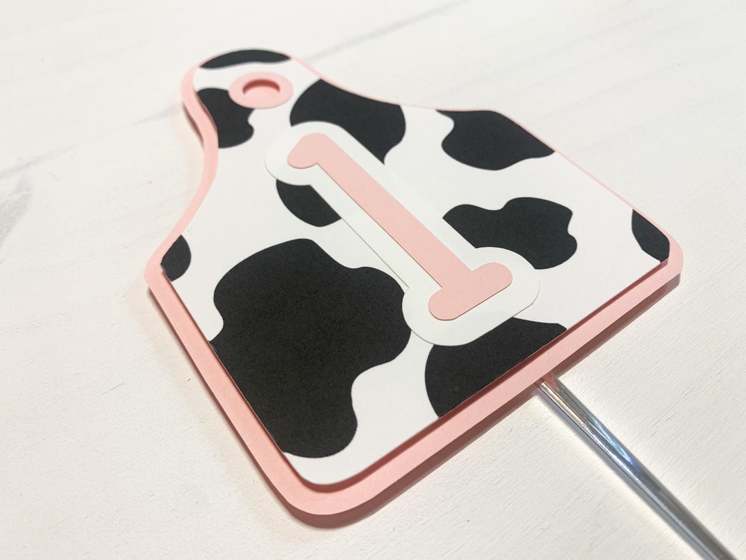 Holy Cow I'm One Pink Cow Theme Ear Tag Cake Topper Birthday Decoration ...