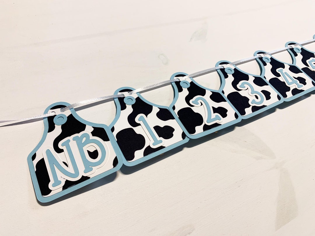 Blue Cow Eartag Monthly Photo Banner Paper Party Decoration - Etsy