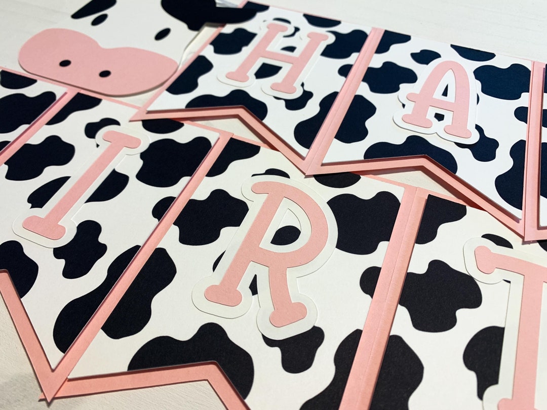 Holy Cow I'm One Pink Cow Theme Happy Birthday Banner Decoration - Etsy