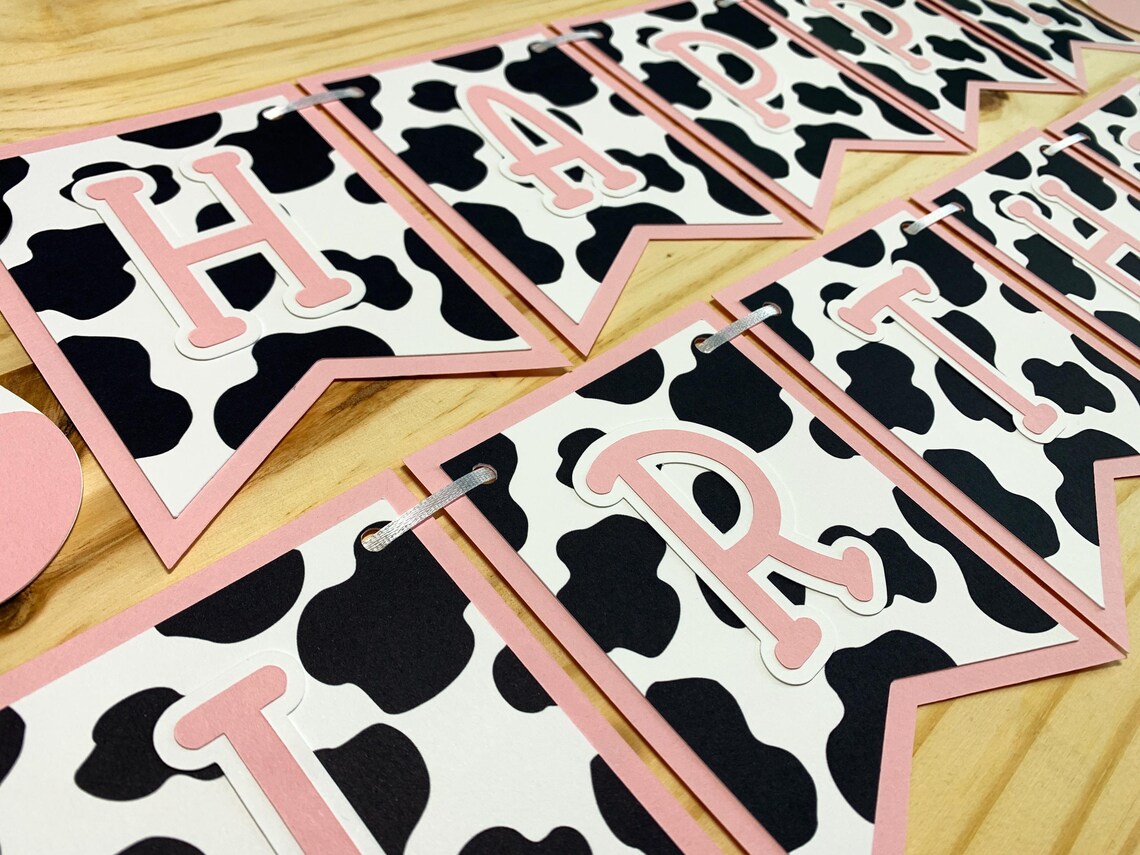 Holy Cow I'm One Pink Cow Theme Happy Birthday Banner Decoration - Etsy