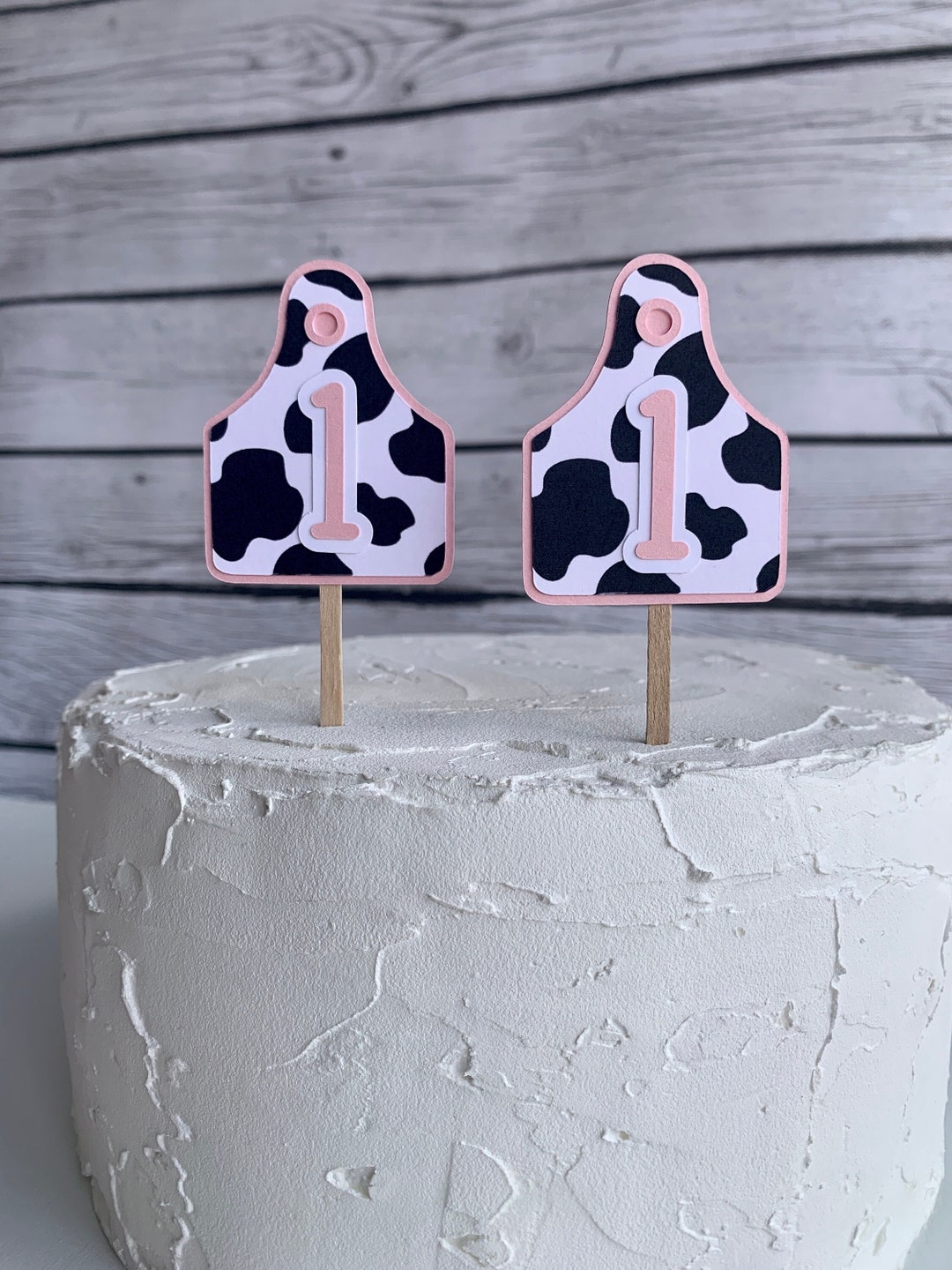 Holy Cow I'm One Pink Cow Ear Tag Cupcake Topper Birthday Decoration - Etsy
