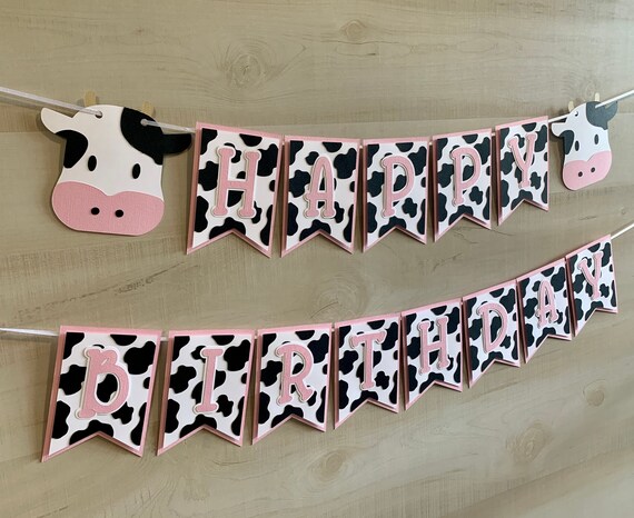 Holy Cow I'm One Pink Cow Theme Happy Birthday Banner - Etsy
