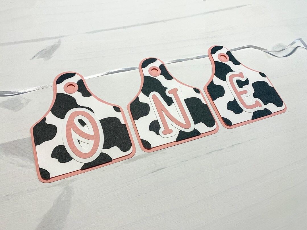 Holy Cow I'm One Pink Cow Ear Tag Theme Highchair Banner Decoration ...