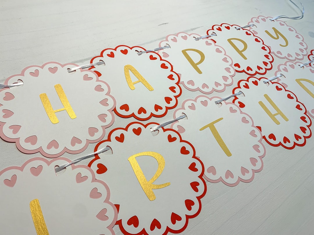 Red Pink Heart Happy Birthday Banner Paper Party Decoration - Etsy
