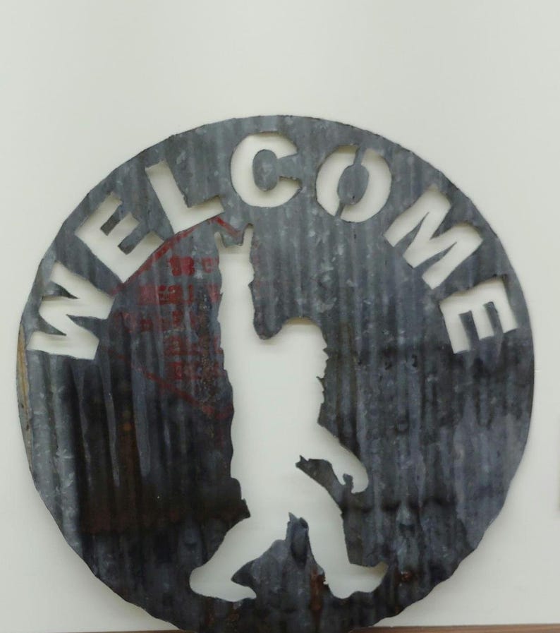 24" Recycled Corrugated Steel Bigfoot Welcome Sign - Etsy