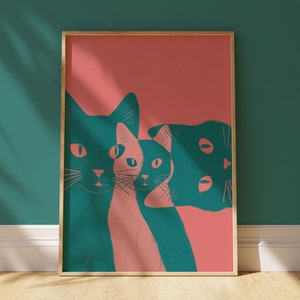 Eclectic Cat Printable Wall Art Cat Poster Decor Funky Apartment Decor ...