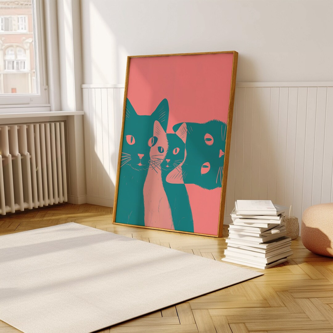 Eclectic Cat Printable Wall Art Cat Poster Decor Funky Apartment Decor ...