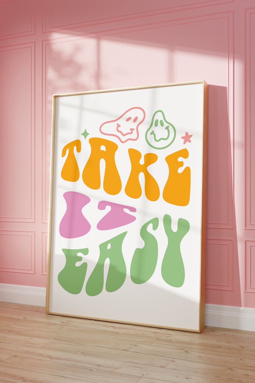 Funky 70s Pink and Green Digital Poster Maximalist Apartment Decor ...