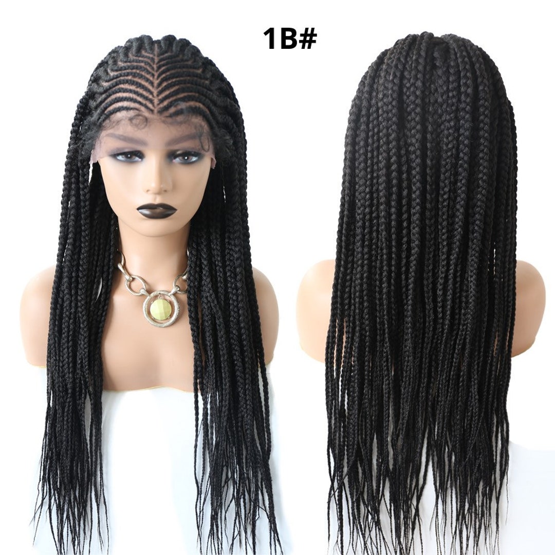 Swiss Lace Frontal Side Part Braided Wigssynthetic Box Braids Wig for ...