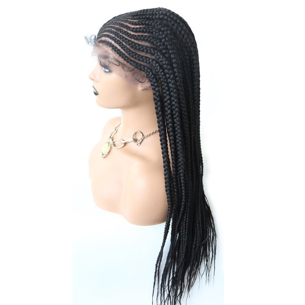 Swiss Lace Frontal Side Part Braided Wigssynthetic Box Braids Wig for ...
