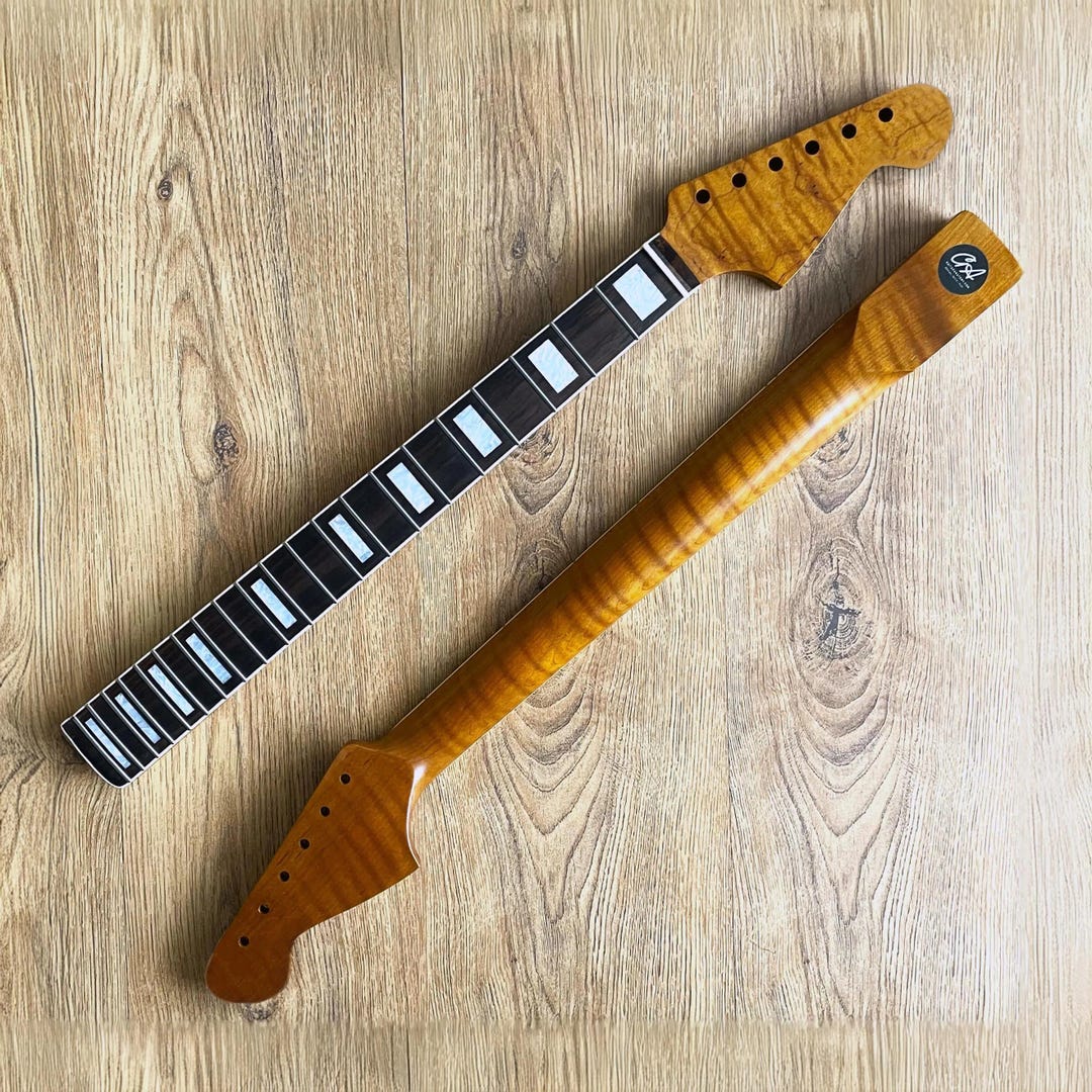 Jazzmaster Compatible Rosewood and Roasted Flame Maple Guitar Neck ...