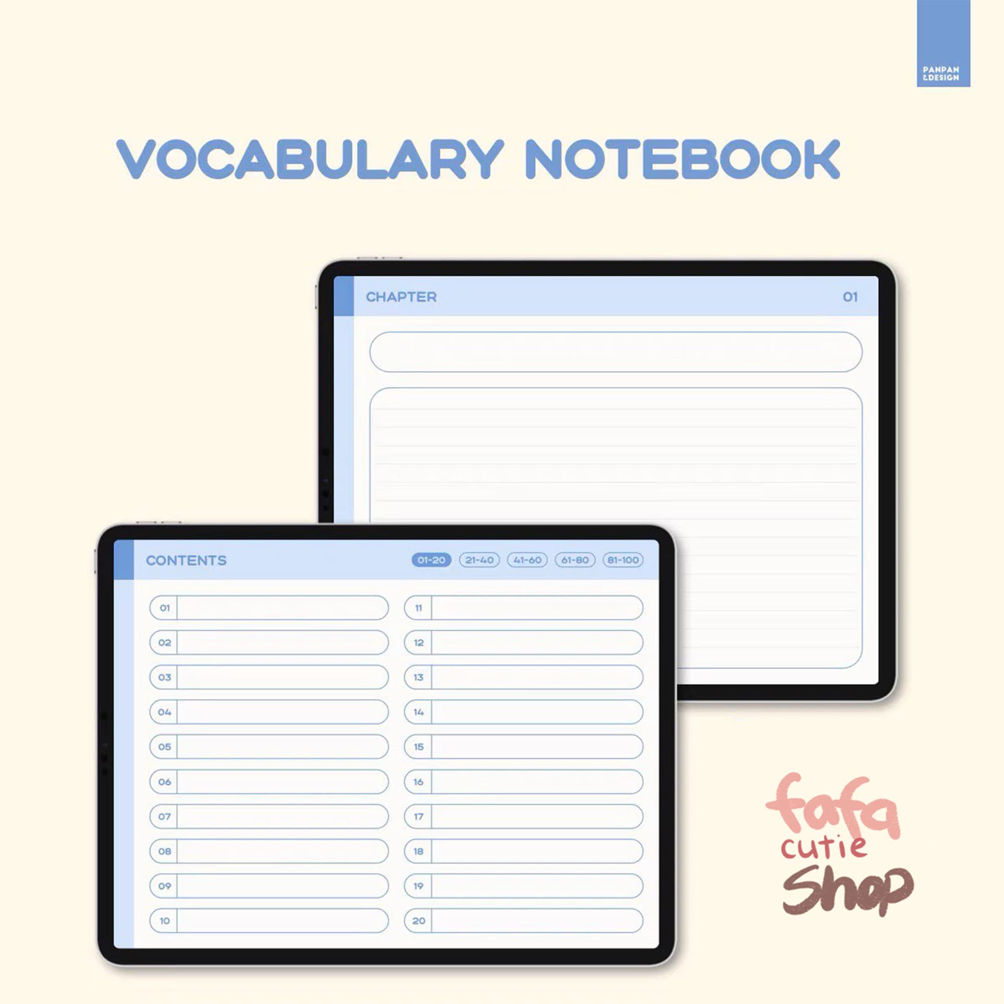 Blue Pastel Color Digital Notebook Vocabulary Notebook Cornell Digital ...