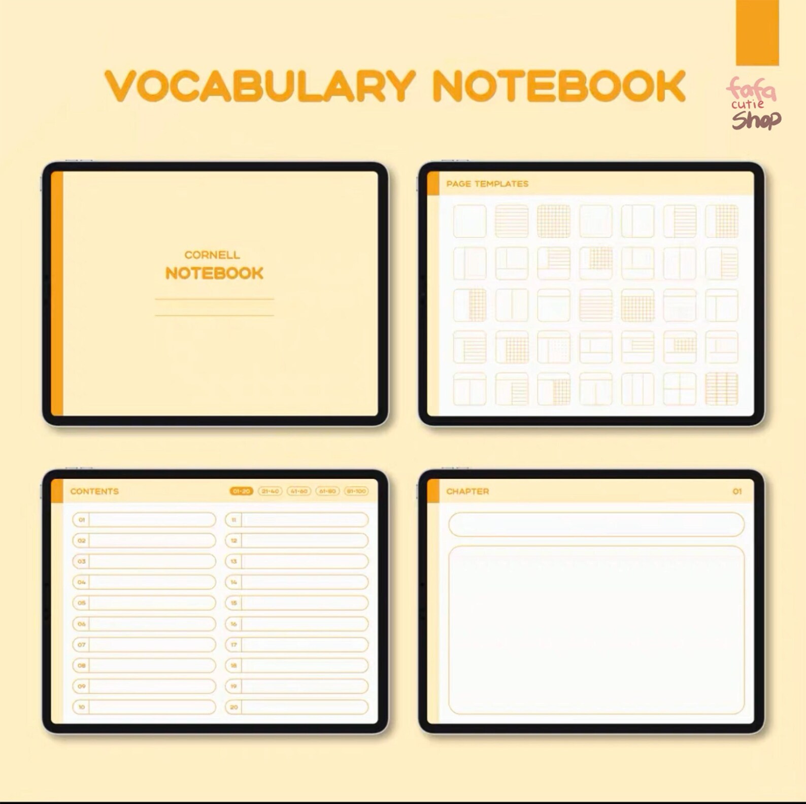 Yellow Pastel Color Digital Notebook Vocabulary Notebook Cornell ...