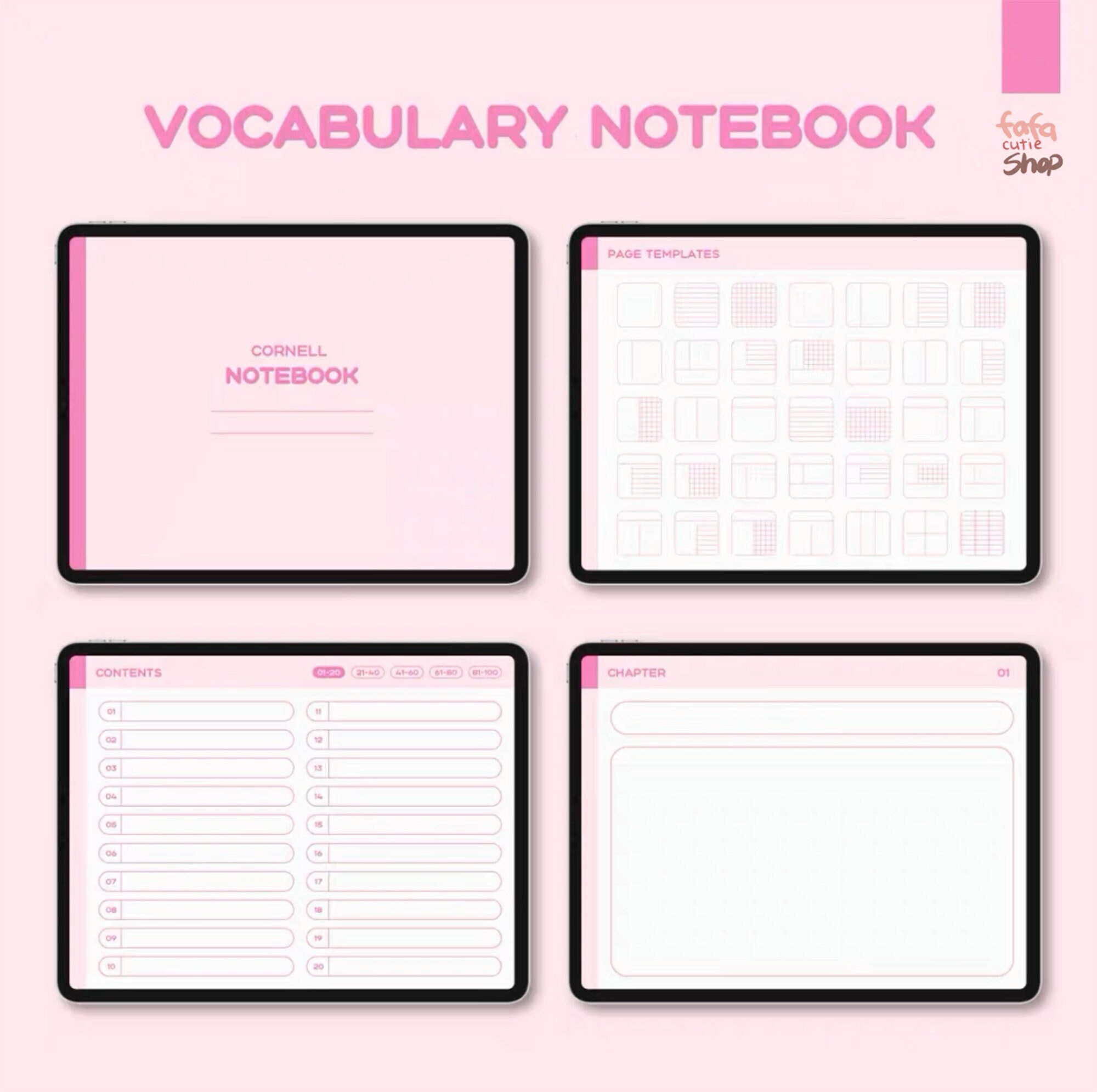 Pink Pastel Color Digital Notebook Vocabulary Notebook Cornell Digital ...