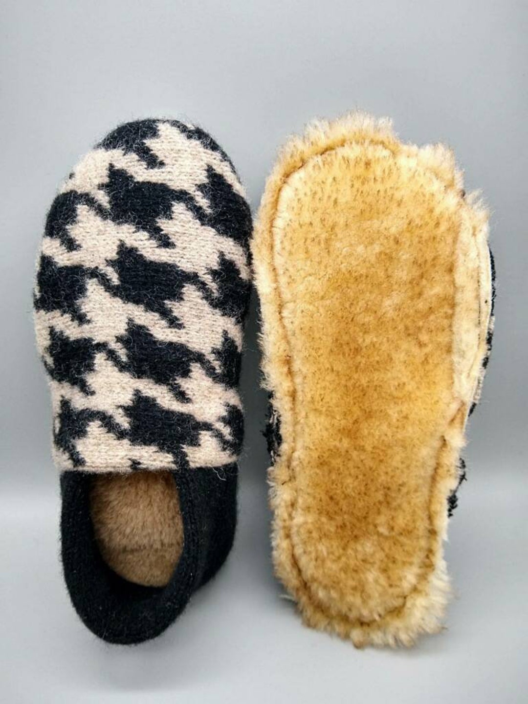Houndstooth Wool Slippers (6) - Etsy