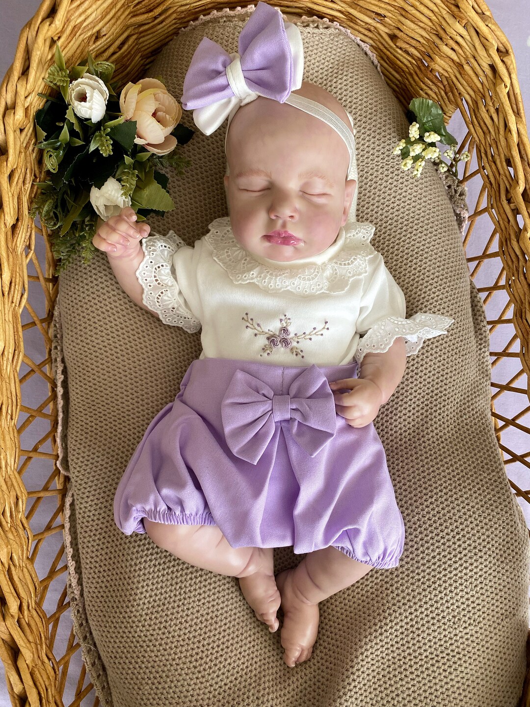 Baby Girl Short Body and Bandanna, Purple Short Layette, Baby Layette ...