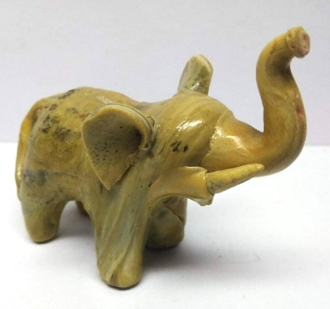 Carved Soapstone Elephant Figurine Trunk up Hard Carved Wild Animal ...