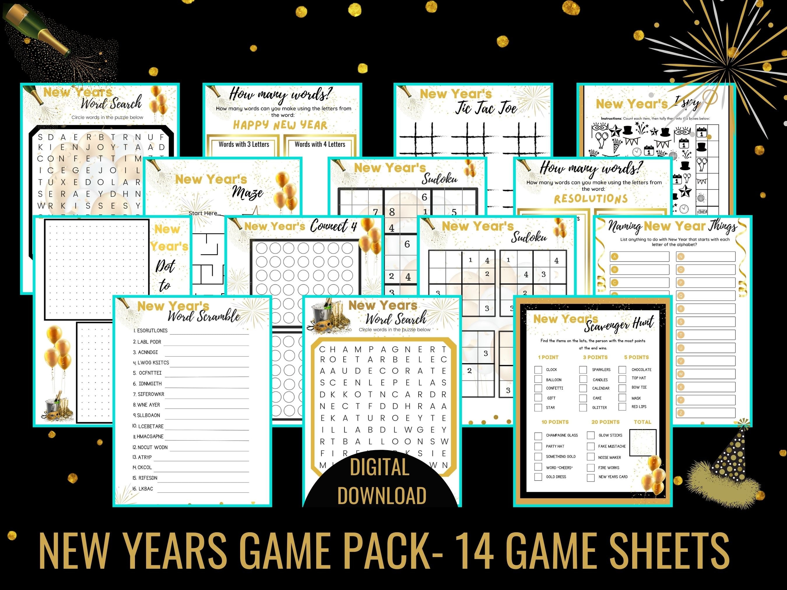 New Years Game Bundle for Kids and Adults Printable Party Games Digital ...