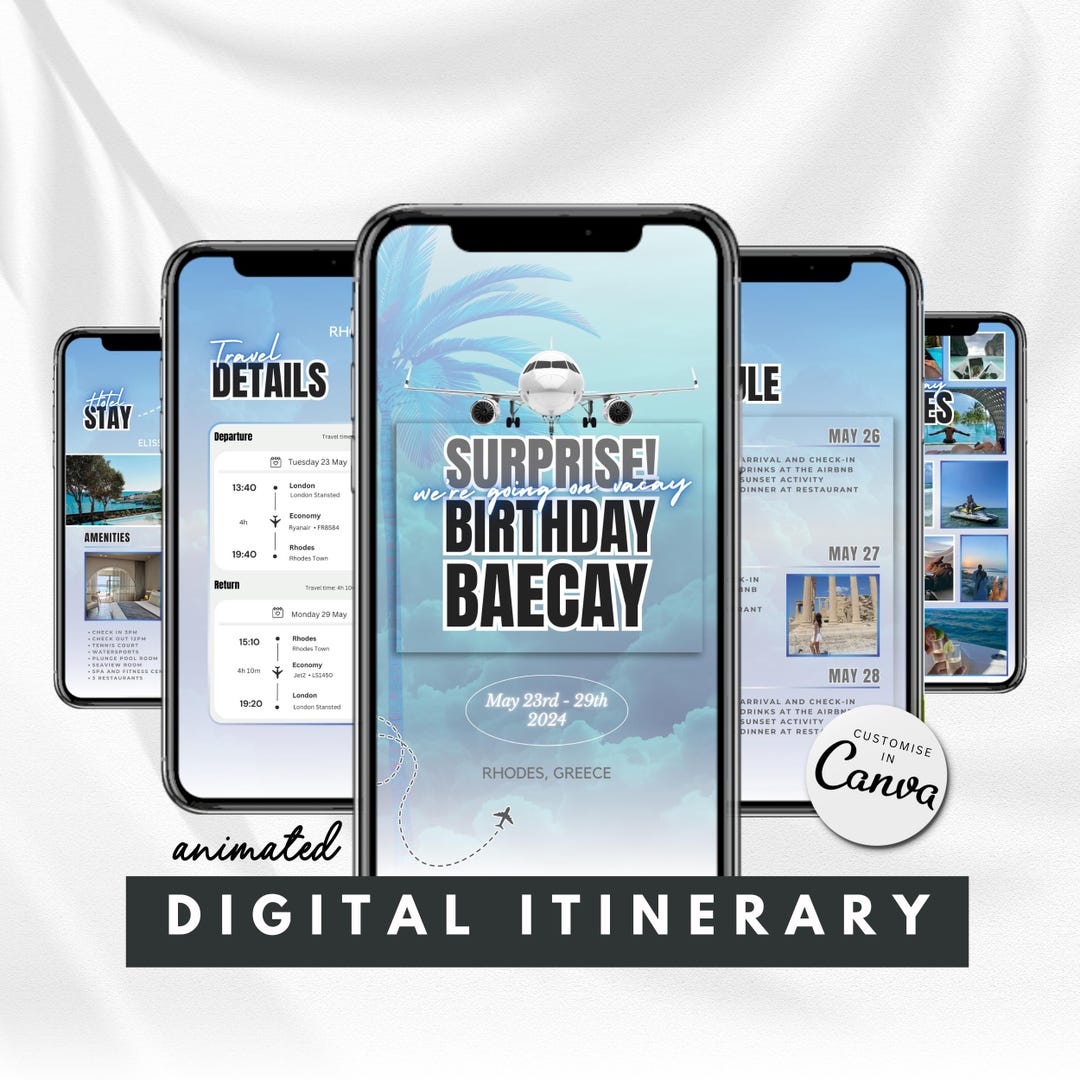 Baecation Digital Travel Itinerary Animated Couples Trip Itinerary ...