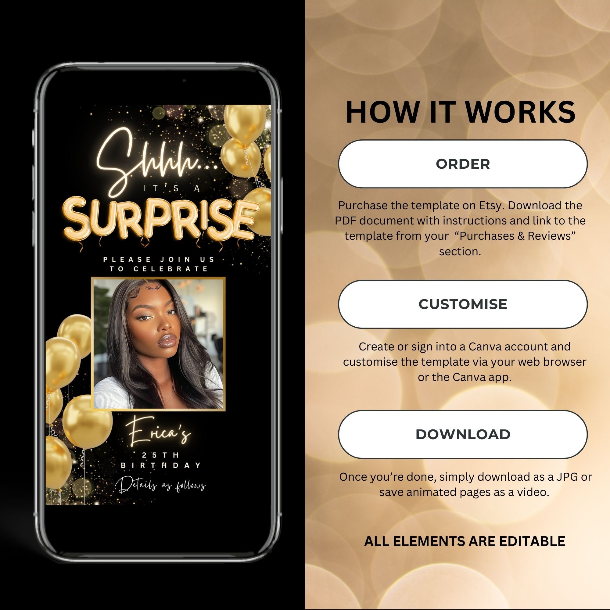 Editable Surprise Birthday Digital Flyer Template Digital Birthday ...