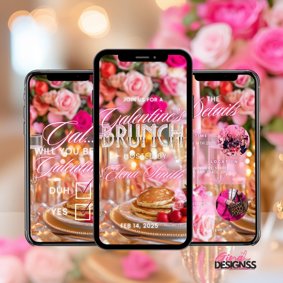 Galentine's Brunch Party Invitation Digital Pink Floral Brunch Phone ...