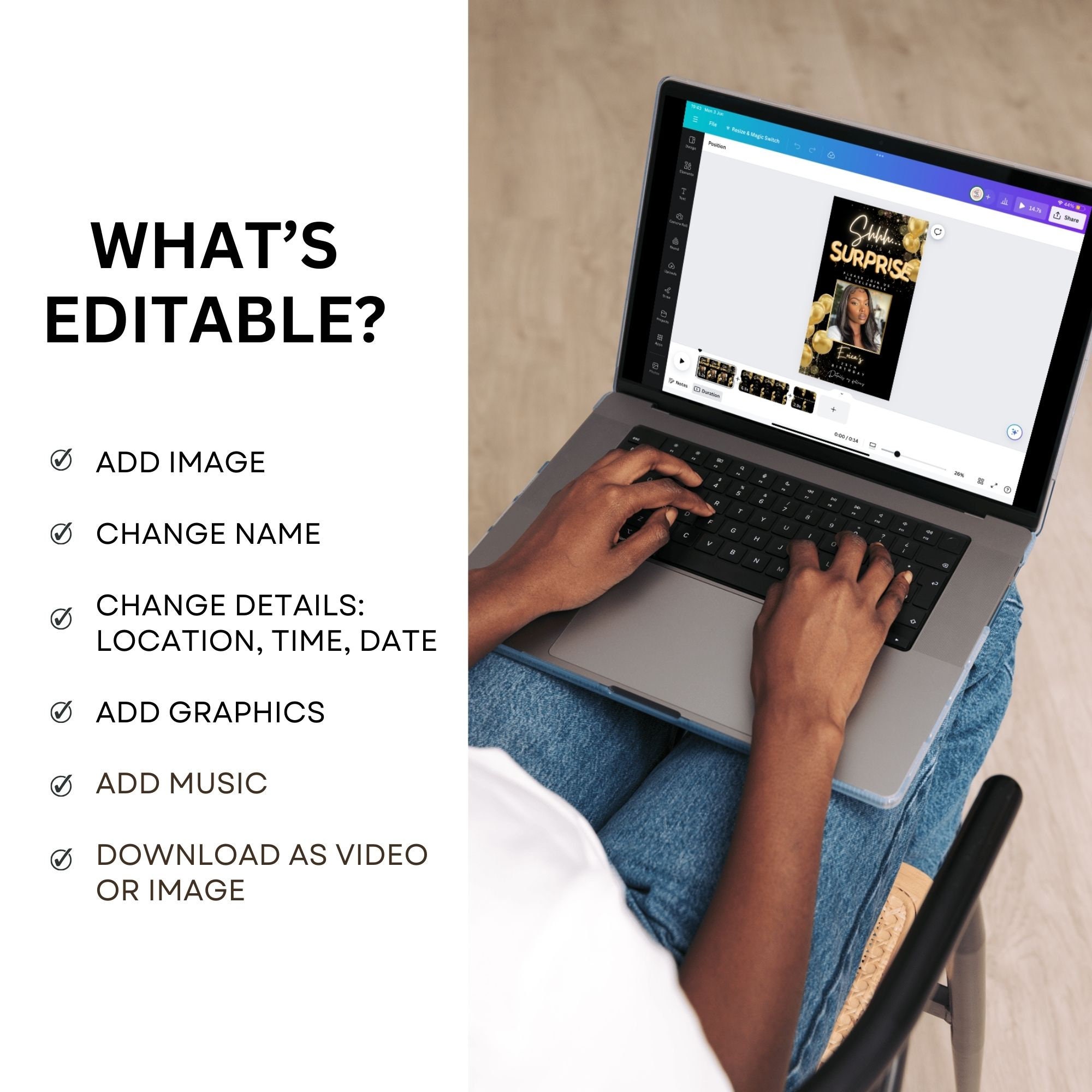 Editable Surprise Birthday Digital Flyer Template Digital Birthday ...