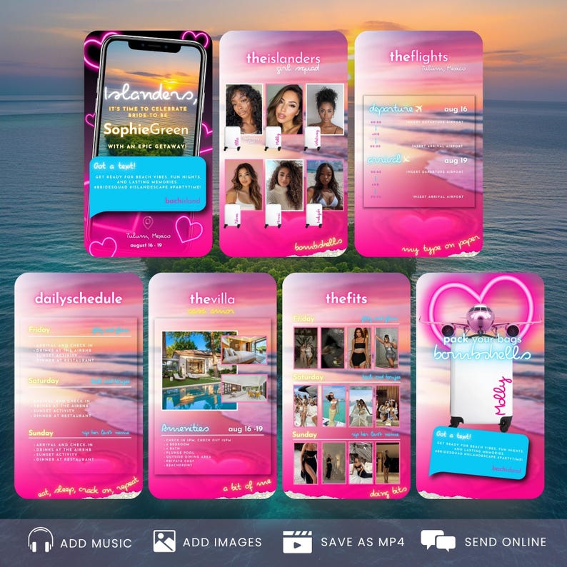 Island Inspired Weekend Invitation Animated Travel Itinerary Girls Trip ...