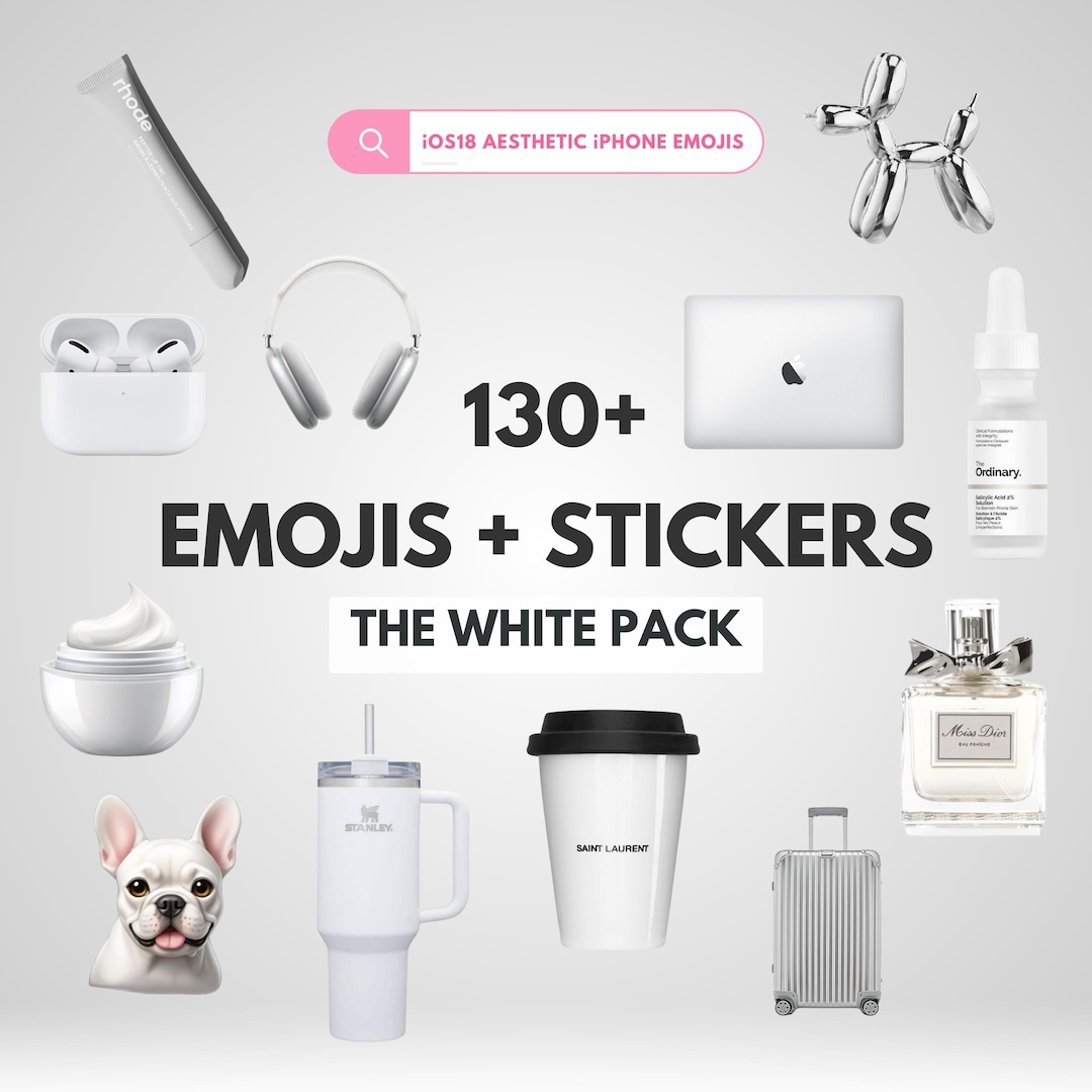 Ios18 White Aesthetic Stickers Emoji Pack Clean Aesthetic Emoji PNG ...