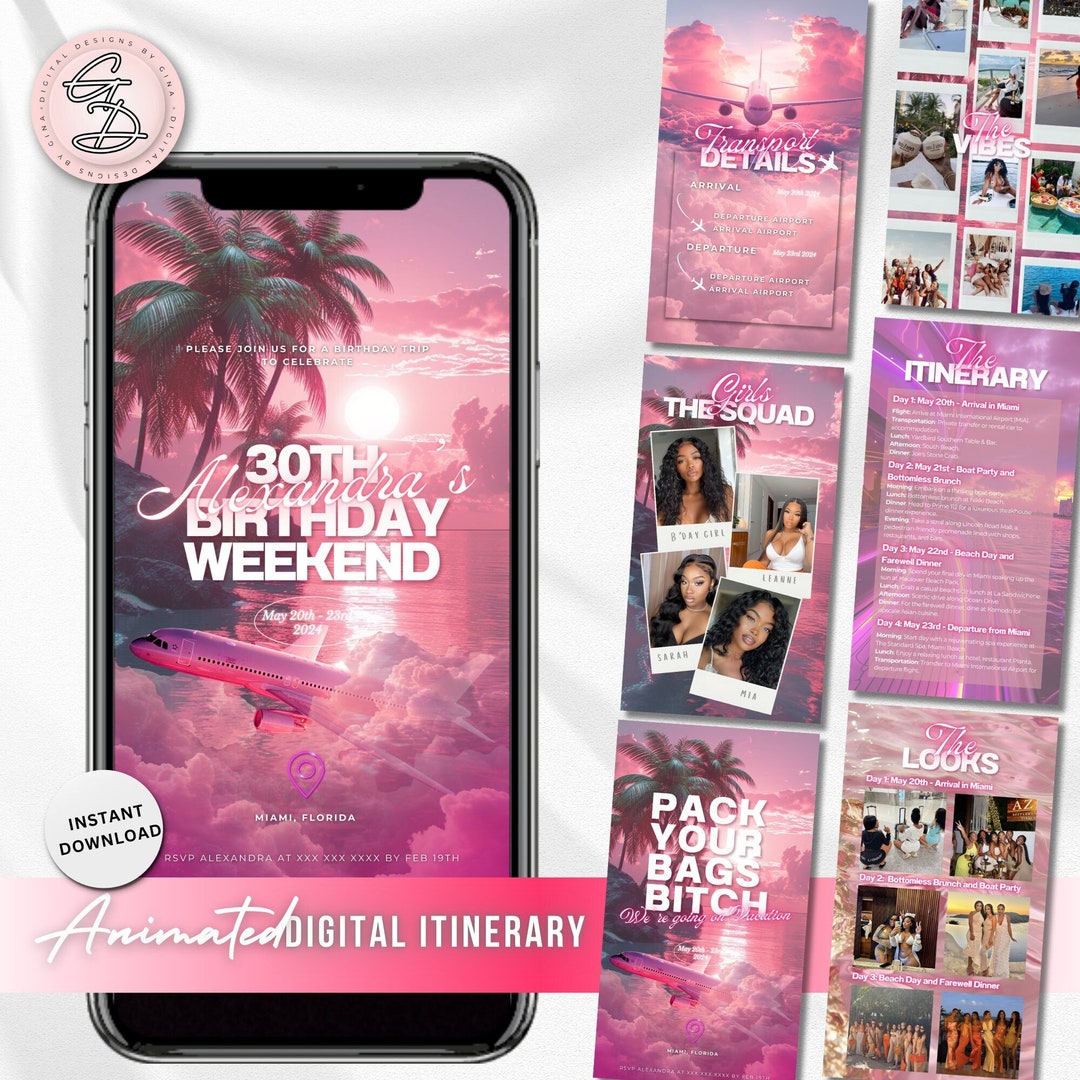 Digital Birthday Weekend Invitation Animated Travel Itinerary Girls ...