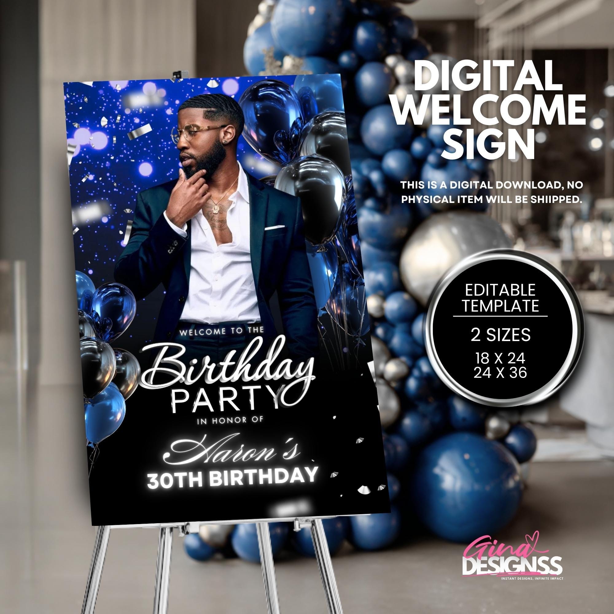 Blue Black Silver Welcome Sign Template | Party Welcome Poster Editable ...
