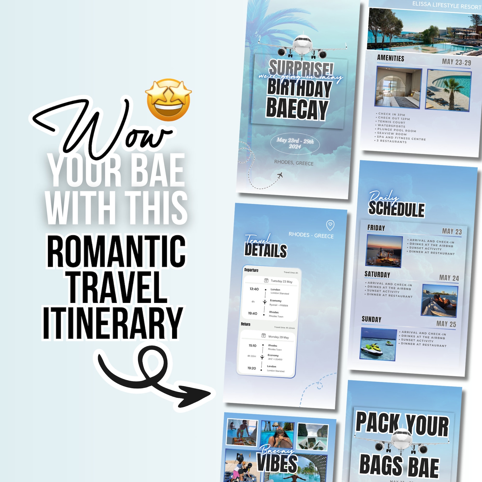 Baecation Digital Travel Itinerary Animated Couples Trip Itinerary ...