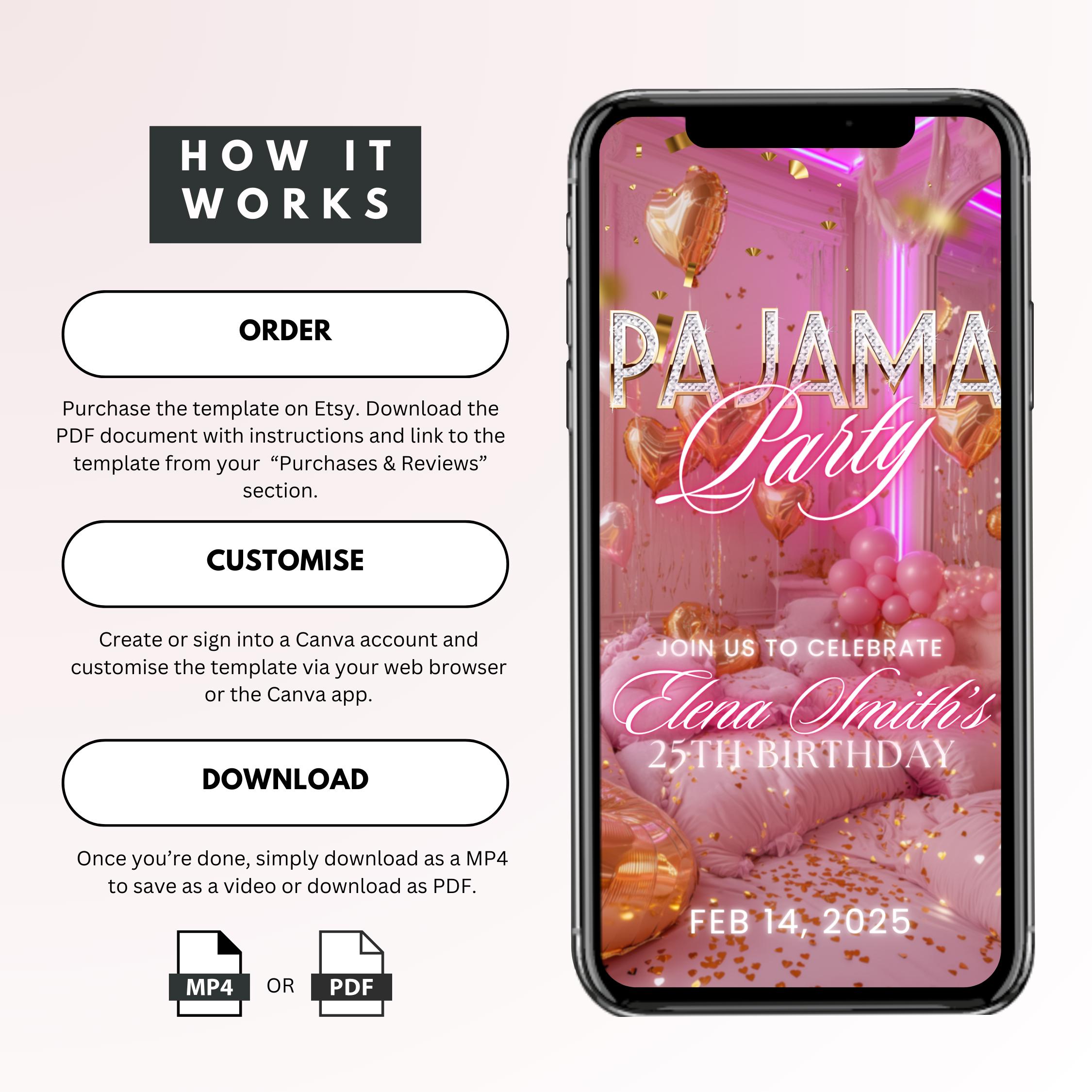 Pajama Party Invitation Pink Sleepover Invite Adult PJ Party Invitation ...