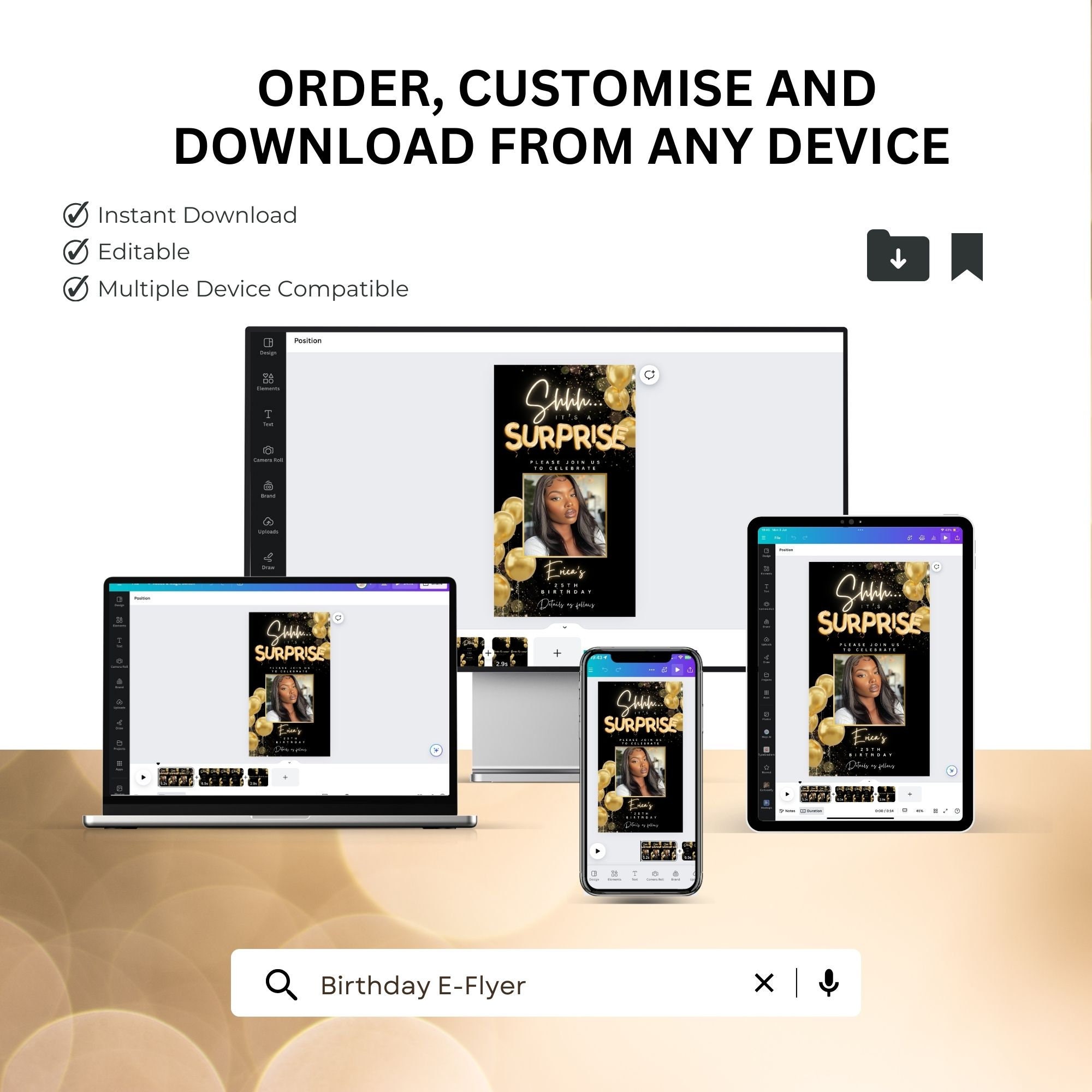 Editable Surprise Birthday Digital Flyer Template Digital Birthday ...