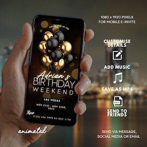 Mens Digital Birthday Weekend Invitation Animated Travel Lads Trip ...